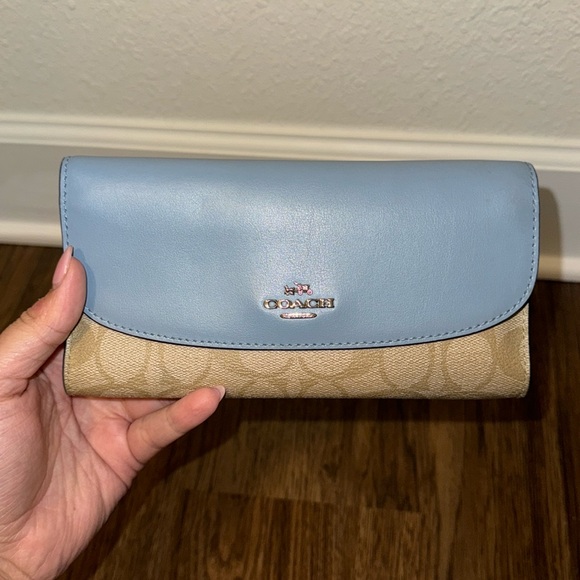Coach | Bags | Coach Trifold Sky Blue Large Wallet | Poshmark